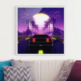 Bilderwelten Bild mit Rahmen Fahrzeuge violett Vintage inkl. Rahmung - Vintage Video Auto mit Palmen - Auto Landmaschine & LKW Jugendzimmer