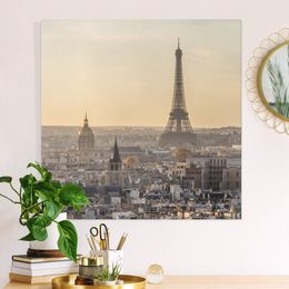 Bilderwelten Leinwandbild Stadt Vintage Kunstdruck beige - Paris im Morgengrauen - Paris XXL Wohnzimmer Schlafzimmer
