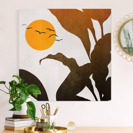 Bilderwelten Leinwandbild Pflanzenwelt mit gelber Sonne
