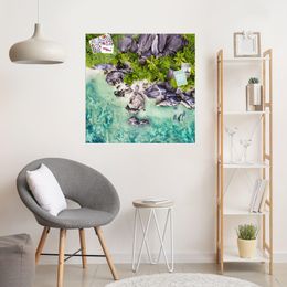 Bilderwelten Glasbild Strand Tropisch blau Glas Wandbild - Versteckter Strand - Karibik Wohnzimmer Schlafzimmer