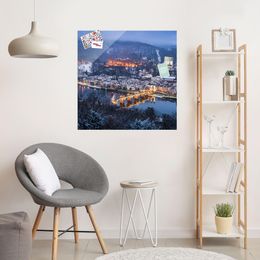 Bilderwelten Glasbild Stadt Motiv blau Glas Wandbild - Winterliches Heidelberg - Architektur Wohnzimmer Schlafzimmer