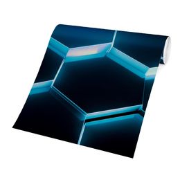 Bilderwelten Fototapete Vliestapete Neon Art 3D-Effekt t&uuml;rkis - Hexagone mit Neonlicht in T&uuml;rkis - Deko Jugendzimmer