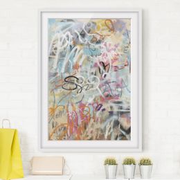 Bilderwelten Bild mit Rahmen Spr&uuml;che pastell Shabby Graffiti - Graffiti Love in Pastell - Spr&uuml;che Jugendzimmer