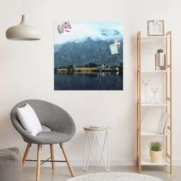 Bilderwelten Glasbild Natur Motiv blau Glas Wandbild - Spiegelung auf den Lofoten - Berg Wohnzimmer Schlafzimmer