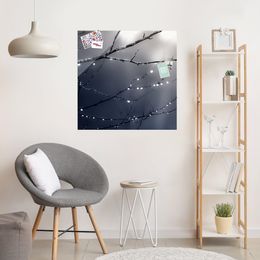 Bilderwelten Glasbild Wald Motiv blau Glas Wandbild - Lichttropfen am Birkenzweig - B&auml;ume Wohnzimmer Schlafzimmer