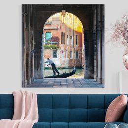 Bilderwelten Leinwandbild Stadt Motiv Kunstdruck bunt - Gondoliere - Italien XXL Wohnzimmer Schlafzimmer