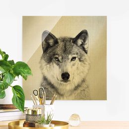 Bilderwelten Glasbild Tiere Motiv schwarz weiss Glas Wandbild - Wolf Wendelin Schwarz Wei&szlig; - Deko Kinderzimmer Baby M&auml;dchen Jungen