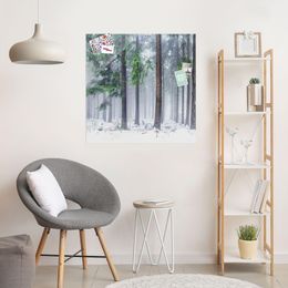 Bilderwelten Glasbild Wald Motiv gr&uuml;n Glas Wandbild - Nadelb&auml;ume im Winter - B&auml;ume Wohnzimmer Schlafzimmer