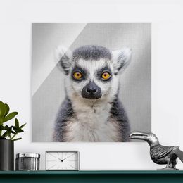 Bilderwelten Glasbild Tiere Motiv schwarz weiss Glas Wandbild - Lemur Ludwig - Affe Kinderzimmer Baby M&auml;dchen Jungen