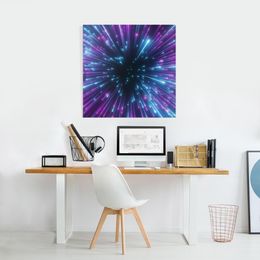 Bilderwelten Leinwandbild Himmel Neon Art 3D-Effekt blau - Neon Feuerwerk - Himmel XXL Jugendzimmer