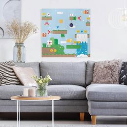 Bilderwelten Leinwandbild Digital Art Kunstdruck blau - Retro Game Klassiker - Wandbild XXL Jugendzimmer