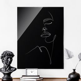 Glasbild Line Art - Frau florales Gesicht Schwarz