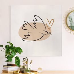 Bilderwelten Leinwandbild Tiere Line Art Kunstdruck beige - Picasso Interpretation - Friedenstaube - V&ouml;gel XXL Wohnzimmer Schlafzimmer