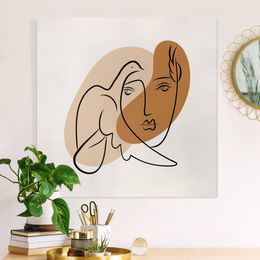 Bilderwelten Leinwandbild originell Line Art Kunstdruck braun - Picasso Interpretation - Dame mit Taube - Wandbild XXL Wohnzimmer Schlafzimmer