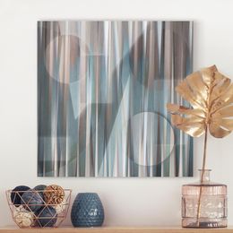 Bilderwelten Leinwandbild originell Abstrakt Kunstdruck braun - Geometrische Formen in Kupfer und Blau - Wandbild XXL Wohnzimmer Schlafzimmer