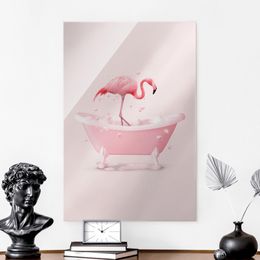 Bilderwelten Glasbild Badewannen Flamingo