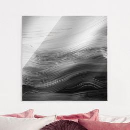 Bilderwelten Glasbild originell Abstrakt schwarz weiss Glas Wandbild - Geschwungene Wellen Schwarz Wei&szlig; - Deko Wohnzimmer Schlafzimmer