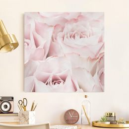 Bilderwelten Leinwandbild Landhaus Kunstdruck rosa - Rosenbouquet in Altrosa - Wandbild XXL Wohnzimmer Schlafzimmer