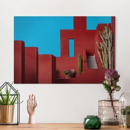 Bilderwelten Leinwandbild Rote Architektur mit Kakteen
