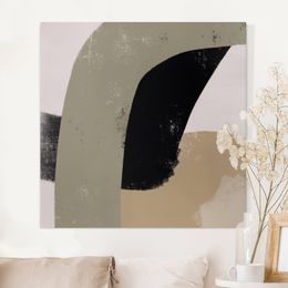 Bilderwelten Leinwandbild Abstrakt Kunstdruck beige - Komposition Schwarz Beige und Salbei II - Wandbild XXL Wohnzimmer Schlafzimmer