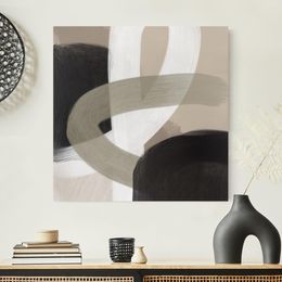 Bilderwelten Leinwandbild Abstrakt Kunstdruck beige - Komposition Schwarz Beige und Salbei - Wandbild XXL Wohnzimmer Schlafzimmer