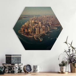Bilderwelten Alu-Dibond Bild Hexagon Stadt blau Motiv - Big City Life - New York Wohnzimmer Schlafzimmer