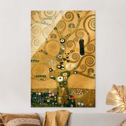 Bilderwelten Glasbild Wald modern gold Glas Wandbild - Gustav Klimt - Der Lebensbaum - Bäume Wohnzimmer Schlafzimmer