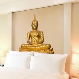 Bilderwelten Wandtattoo Spirituell modern Holzoptik Wandaufkleber - Goldener Buddha - Buddha Wohnzimmer Schlafzimmer