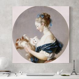 Bilderwelten Leinwandbild originell modern Kunstdruck Leinwanddruck - Jean Honor&eacute; Fragonard - M&auml;dchen mit Hund - Wandbild XXL Wohnzimmer Schlafzimmer