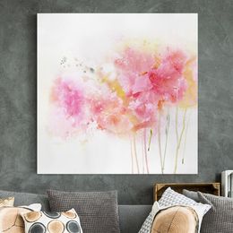 Bilderwelten Leinwandbild - Quadrat Aquarell Blumen Pfingstrosen