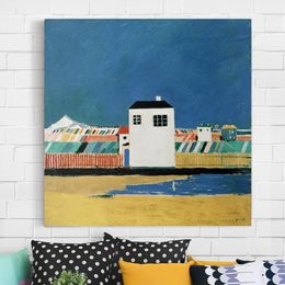 Bilderwelten Leinwandbild originell Abstrakt Kunstdruck blau - Kasimir Malewitsch - Landschaft mit wei&szlig;em Haus - Wandbild XXL Wohnzimmer Schlafzimmer