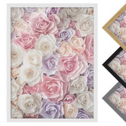 Blumen Bild mit Rahmen Pastell Paper Art Rosen