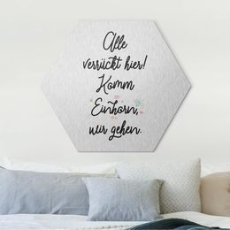 Bilderwelten Alu-Dibond Bild Hexagon Tiere weiss modern - Alle verr&uuml;ckt hier - Spr&uuml;che Wohnzimmer Schlafzimmer