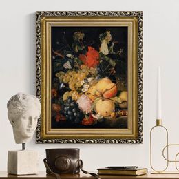 Bilderwelten Leinwandbild mit Barockrahmen Jan van Huysum - Fr&uuml;chte Blumen und Insekten