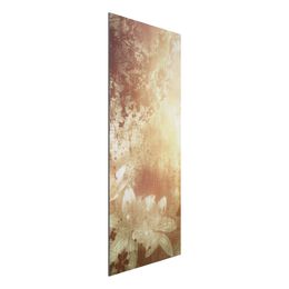 Bilderwelten Alu Dibond Outdoor Bild Blumen gold Vintage wetterfest - Lilith - Retro Wohnzimmer Schlafzimmer