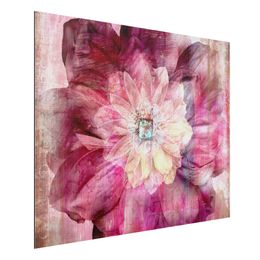 Bilderwelten Alu Dibond Outdoor Bild Blumen pink Vintage wetterfest - Grunge Flower - Retro Wohnzimmer Schlafzimmer