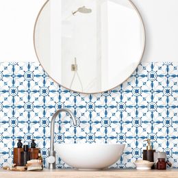Wasserfeste Wandverkleidung Bad - Aquarell Fliesen - Porto - Wandpaneel statt Fliesen Ornamente modern Fliesenoptik blau