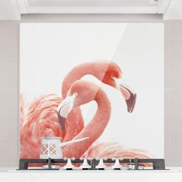 Bilderwelten Glas Spritzschutz Motiv pink Tiere - Zwei Flamingos - V&ouml;gel K&uuml;chenr&uuml;ckwand aus Glas