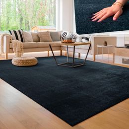 Teppich Paco Home, B:160cm H:14mm L:220cm, blau, Polyester, Wohnzimmer, Teppiche, "Cadiz 630", Uni-Farben, besonders weich, waschbar, auch als L&auml;ufer