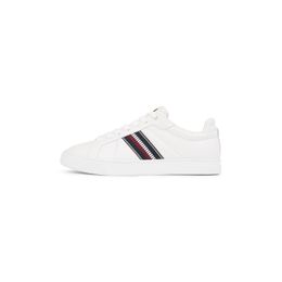 Tommy Hilfiger Damen Plateausneaker "ICON COURT SNEAKERS STRIPES", Gr. 35, beige, Leder, Lederimitat, Textil, Schuhe, Schnürschuh, Freizeitschuh,
