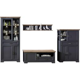 Wohnwand Innostyle "Jasmin", grau (graphitfarben, eichefarben), Holzwerkstoff graphitfarben (Korpus)/ MDF graphitfarben (Front)/MDF eichefarben (Absetzung), Holzwerkstoff, MDF, Kastenmöbel-Sets, inkl. LED-Beleuchtung, mit Soft-Close-Funktion