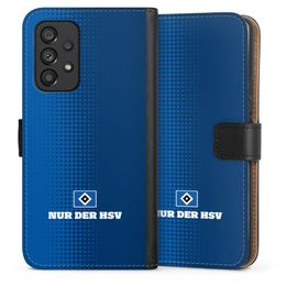 DeinDesign Galaxy A53 5G Handy Klapph&uuml;lle Handyh&uuml;lle aus Kunst Leder schwarz Flip Case Hsv Logo Official Licensed Product Sideflip mit langer Lasche