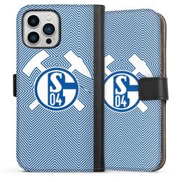 DeinDesign iPhone 13 Pro Max Handy Klapph&uuml;lle Handyh&uuml;lle aus Kunst Leder schwarz Flip Case Bundesliga Stripes Fc Schalke 04 Sideflip mit langer Lasche