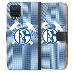 DeinDesign Galaxy A12 Handy Klapph&uuml;lle Handyh&uuml;lle aus Kunst Leder schwarz Flip Case Fc Schalke 04 Bundesliga Stripes Sideflip mit langer Lasche