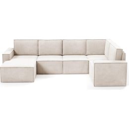 BETTSO klassisch Beigefarbenes U-Polster-Ecksofa mit Kordseiten für ORTO Wohnzimmer Links