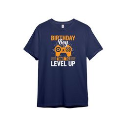PAULGOS Kinder T-Shirt, Geburtstag Level up in Navi-Blau | Gr.: 164