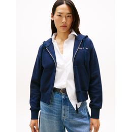 Sweatjacke Tommy Hilfiger "SCRIPT REG PIQUE ZIP-UP HOODIE", Damen, Gr. L (40), blau (schwarz night navy), Sweatware, Obermaterial: 85% Baumwolle, 15% Polyamid, unifarben, regular fit, Sweatjacken, mit Tommy Hilfiger Script Logo-Schriftzug