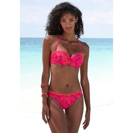 Venice Beach Bügel-Bandeau-Bikini »Kensi« mit kontrasfarbener Häkelkante orange-pink bedruckt 34 - Cup B Cup B 34 Kontrastfarbige Häkelkante