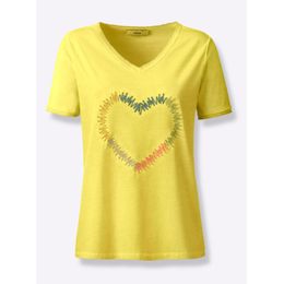 Heine Witt Damen T-Shirt mit Herz-Stickerei, limone, Gr&ouml;&szlig;e 40