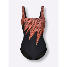 feel good Damen Badeanzug mit Druckmuster, schwarz-papaya, Gr&ouml;&szlig;e 38C